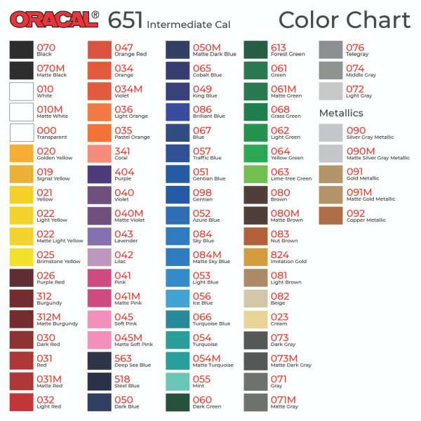 Outdoor Vinyl Color Chart – Miller Expedited Freight, Inc.